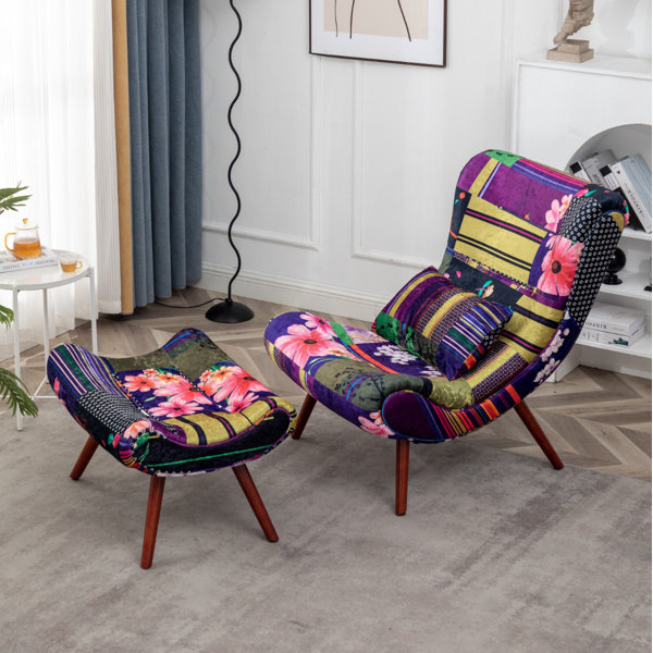 Langley Street Uma Fabric Multicoloured Patchwork Accent Lounge Chair with Footstool | Wayfair.co.uk